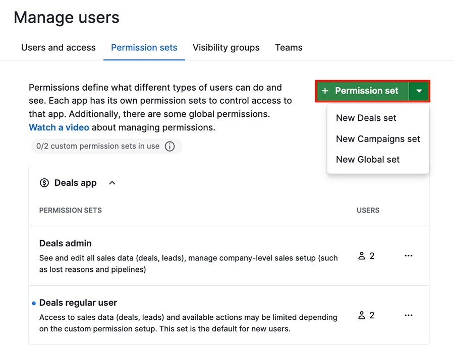 Permission sets - Knowledge Base | Pipedrive